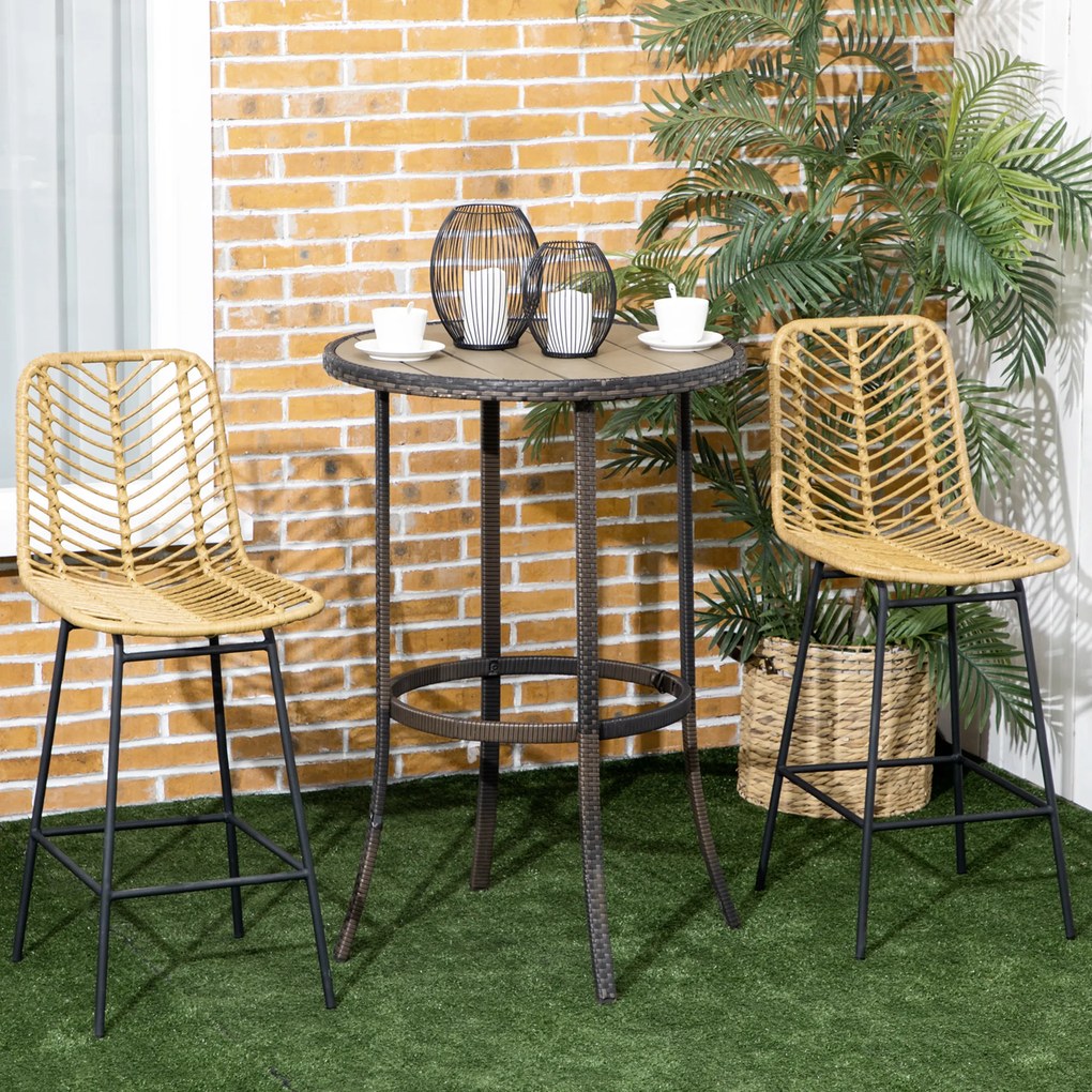 Barová židle HOMCOM, sada 2 kusů s opěradlem, barová židle v ratanovém vzhledu, kuchyňská židle v boho designu, robustní ocelové stoličky, žlutá | Ao…