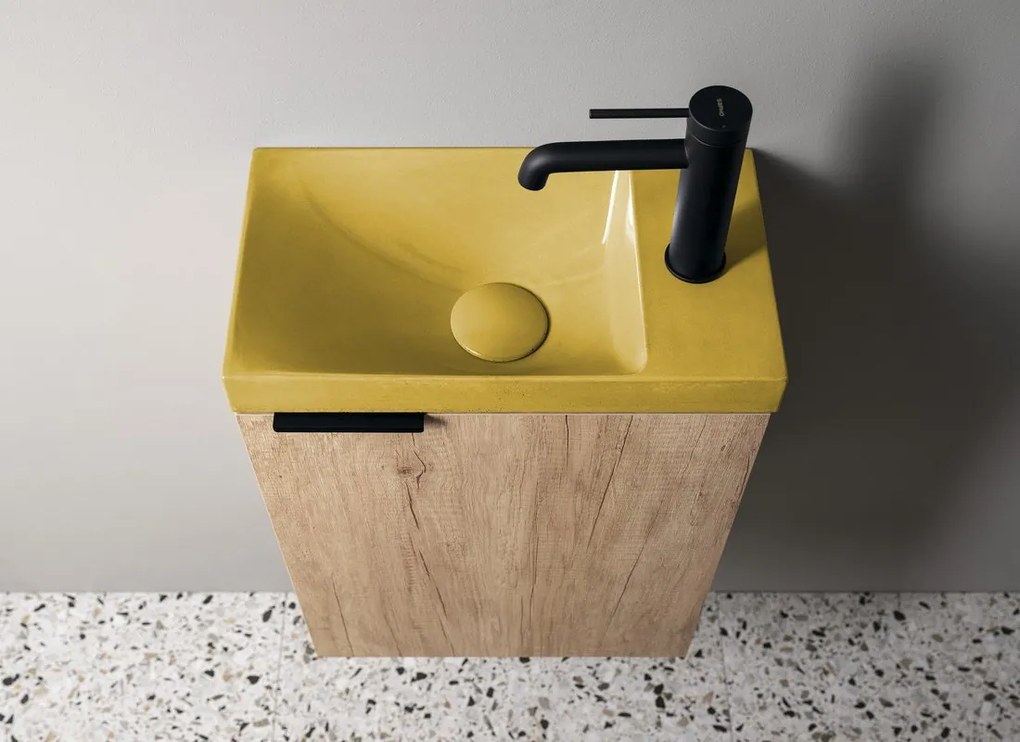 Sapho Agos betonové umývátko 40 x 22 cm s otvorem pro baterii bez přepadu levé/pravé žlutá lesk AS40022