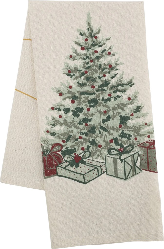 Béžová bavlněná utěrka Aix s vánočním stromkem Chic Antique – 50*70 cm