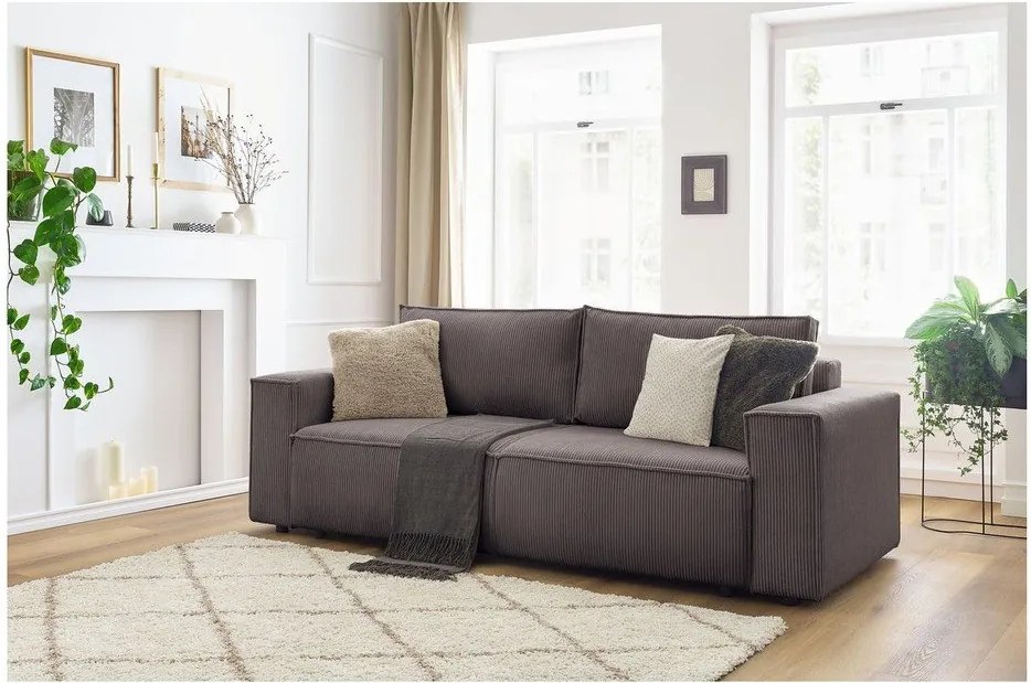 Taupe manšestrová rozkládací pohovka 245 cm Nihad – Bobochic Paris