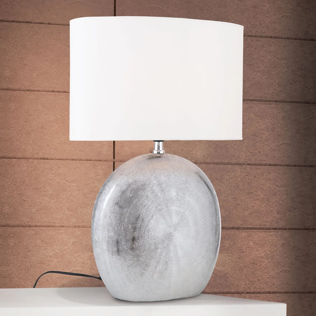 Keram. stolní lampa Ethno 52 cm bílá, noha titan