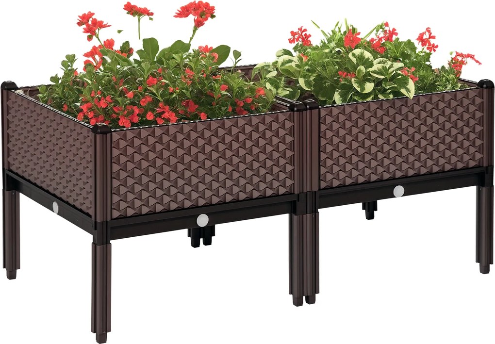 Outsunny Sada 2 Zvednutých Čtvercových Květináčů pro Exteriér – Kombinovatelné Květináče pro Zahradu a Terasu 50x50x46,5 cm Hnědé | Aosom
