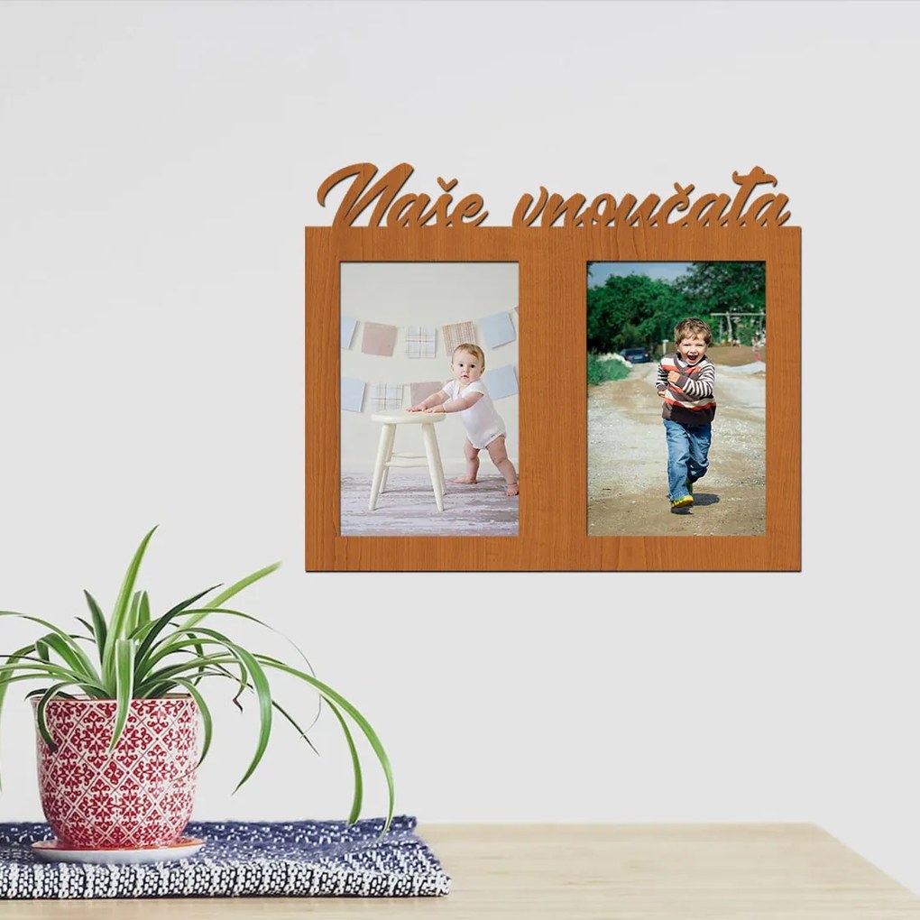 dřevo života Dřevěný fotorámeček Naše vnoučata Zvolte barvu dekoru: Dub zlatý, Zvolte velikost fotografie (cm): 10x15, Počet fotorámečků: 5