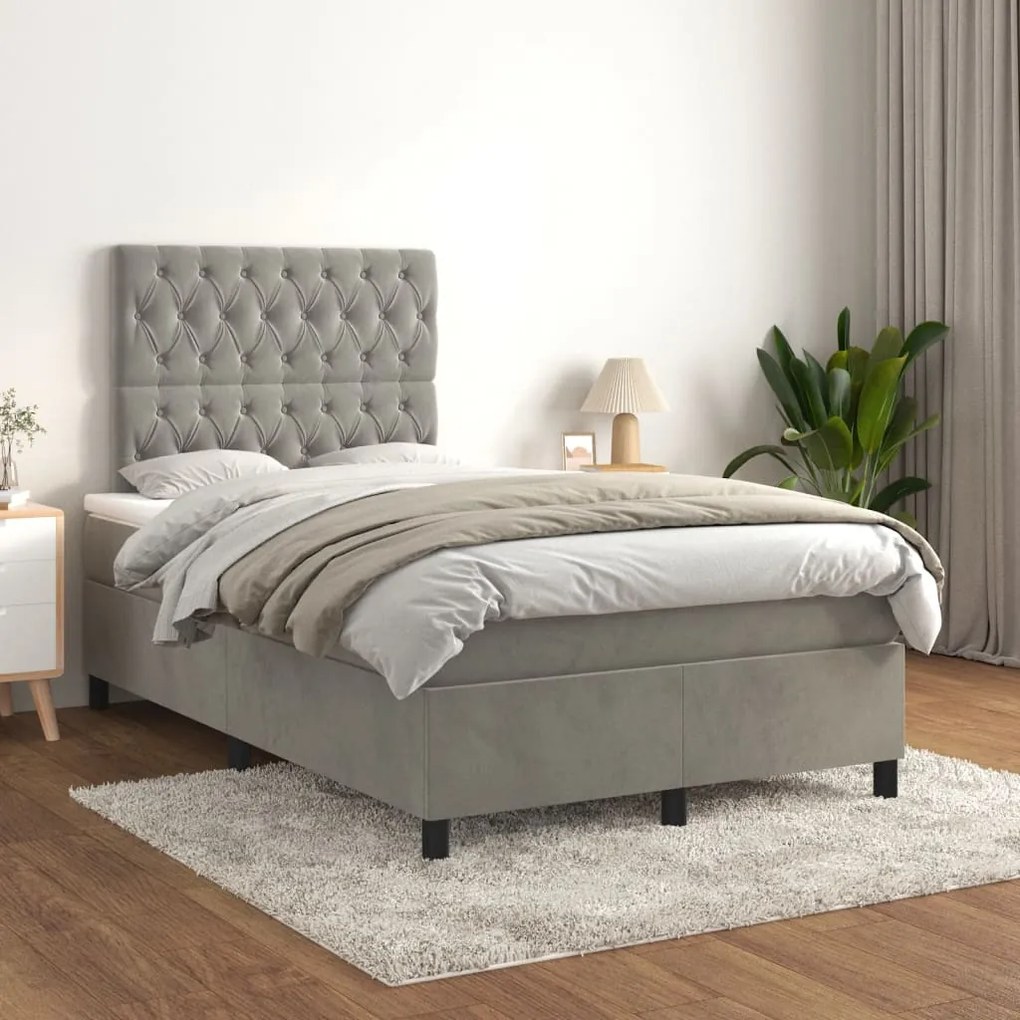 Box spring postel s matrací světle šedá 120 x 200 cm samet 3143193