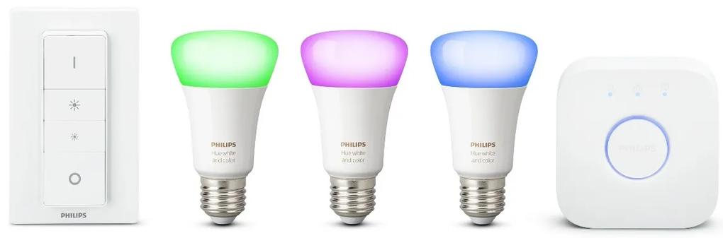 Hue LED žárovka White and Color Ambiance 3xE27/A19 10W starter kit 8718696728796 2000K-6500K RGB + Bridge + Dimmer Switch