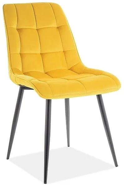 Jídelní čalouněná židle SIK VELVET žlutá curry/černá