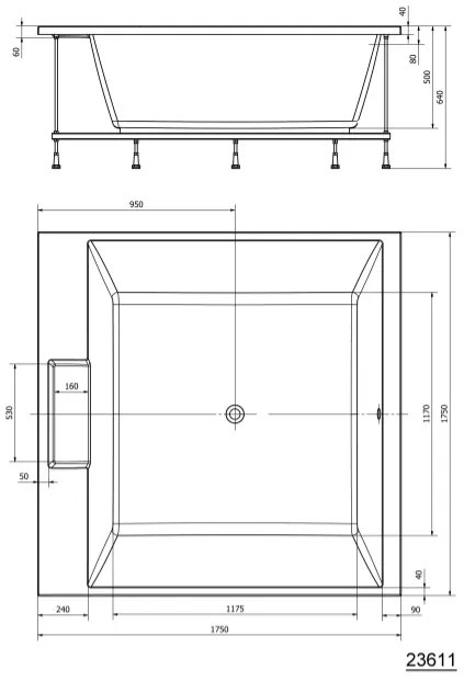 POLYSAN CAME čtvercová vana s konstrukcí 175x175x50cm, bílá, 23611
