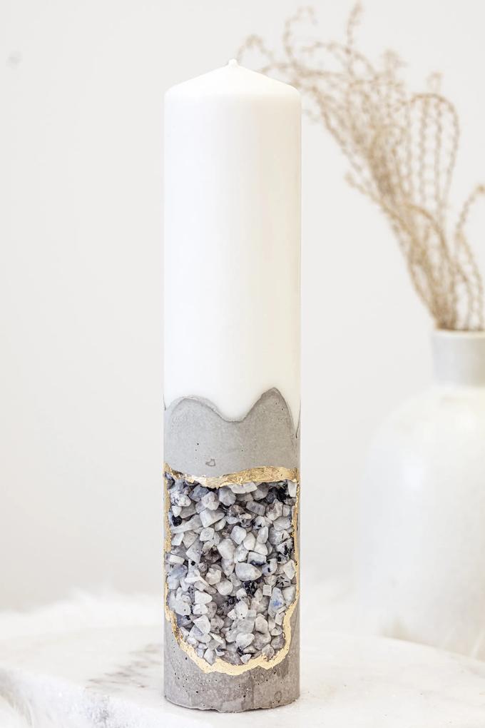 YogaDay Jedinečná velká svíčka s energií měsíčního kamene na betonové základně Druh svíce: Duhový měsíční kámen