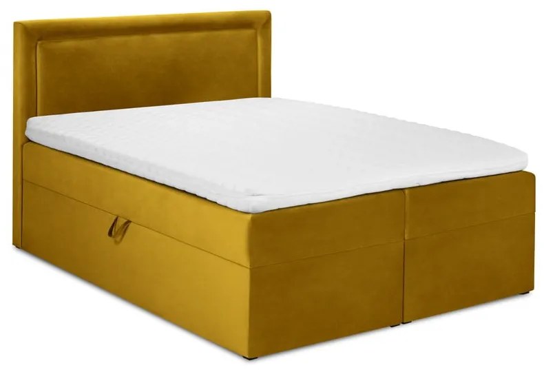 Hořčicově žlutá sametová dvoulůžková postel Mazzini Beds Yucca, 200 x 200 cm