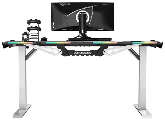 Herní stůl ULTRADESK FORCE SNOW – černá/bílá 166x70 cm, RBG podsvícení