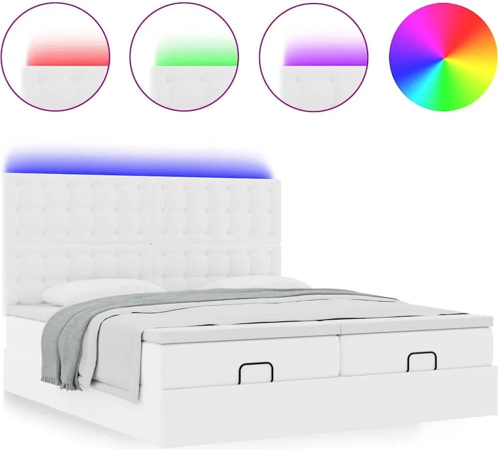Osmanský postel s matracemi&LED čistě bílý 160x200cm umělá kůže 3314499