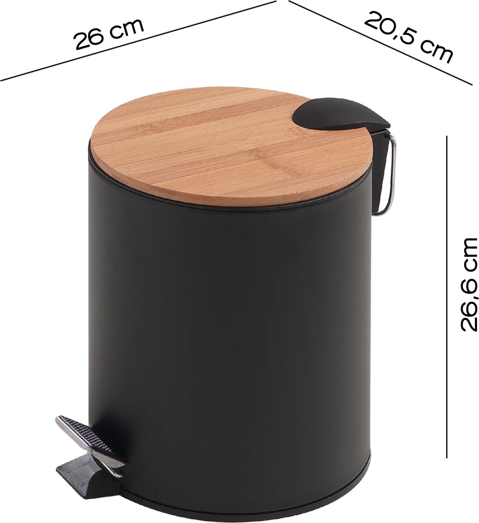 Gedy Gedy, KENTA odpadkový koš 5l, Soft Close, černá mat/bambus, 1409