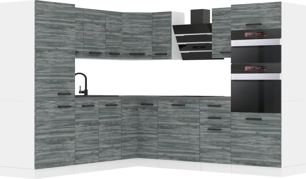 Kuchyňská linka Belini Premium Full Version 480 cm šedá antracit Glamour Wood s pracovní deskou STACY TOR STACY/0/WT/GW/B/B1