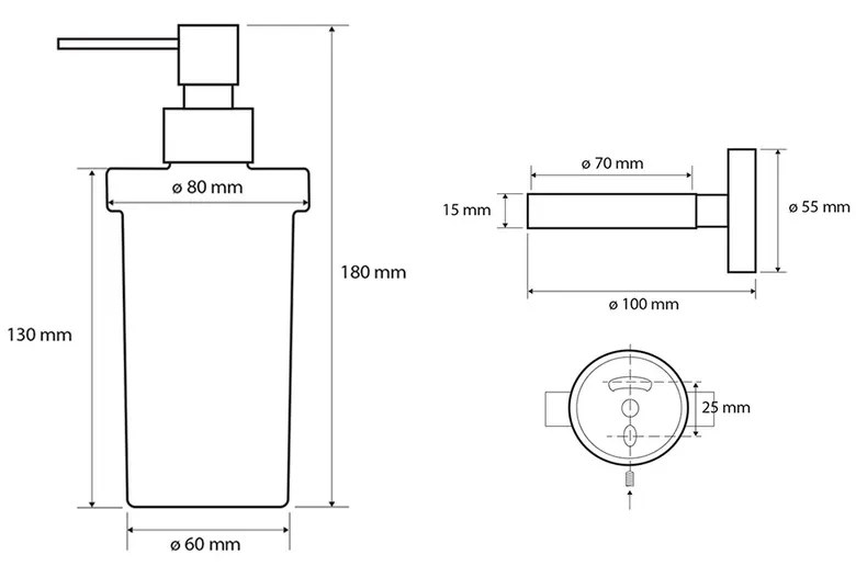 SAPHO XB100 X-Round black dávkovač mýdla, mléčné sklo/černá, 230 ml