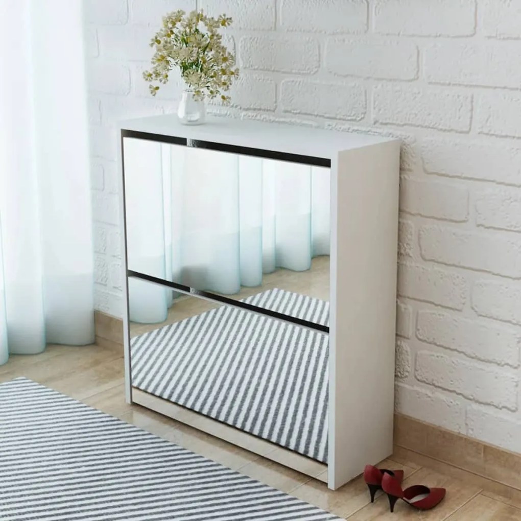 Botník dvoupatrový zrcadlo bílý 63 x 17 x 67 cm 243046