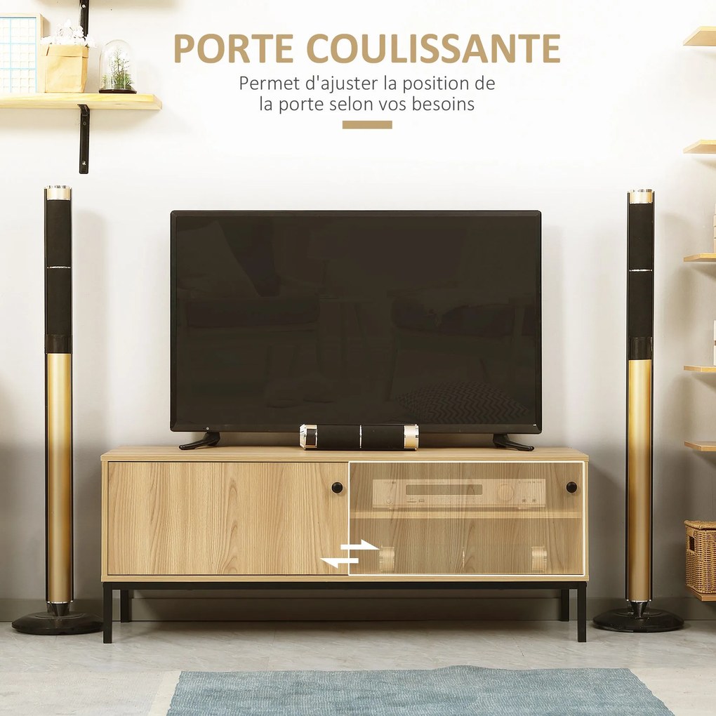 HOMCOM TV Stojan - Max. 50 Palců - 3 Úložné Prostory - 2 Otvory pro Kabely s Posuvnými Dveřmi - rozměry 120L x 39.5W x 46H cm