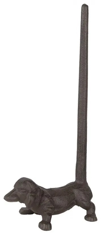 Hnědý litinový stojan na kuchyňské utěrky s jezevčíkem - 14*8*30 cm