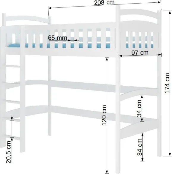 Patrová postel mezzanine MIAGO 200x90