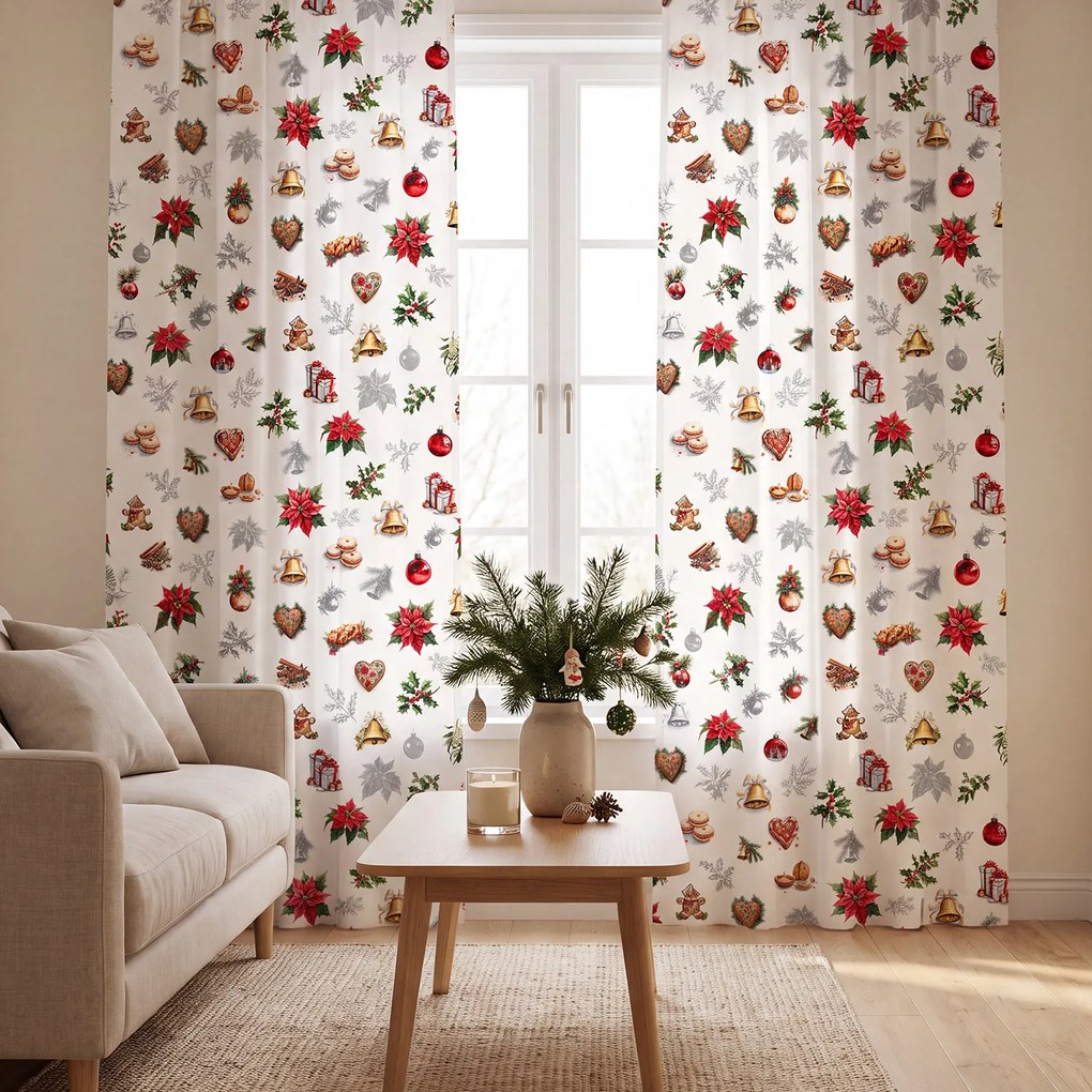 Perkálový bavlněný závěs na žabky - Vánoční svátky Velikost: Rozměr závěsu (v x š) - 160 x 140 cm
