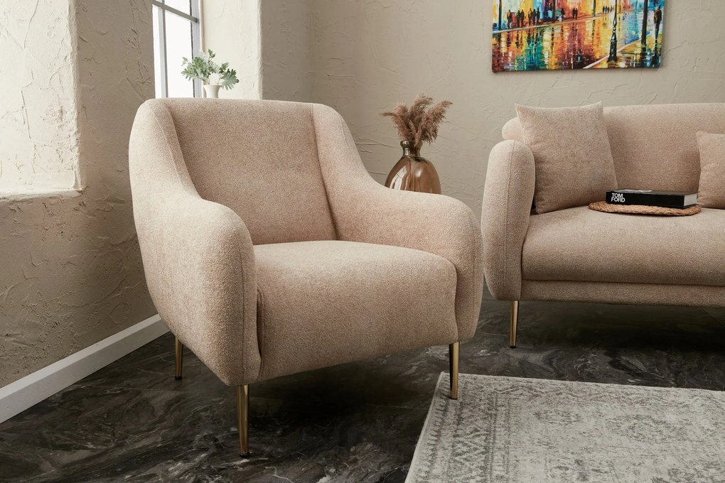 Atelier del Sofa 1-místná pohovka - křeslo Simena - Beige, Béžová, Zlatá