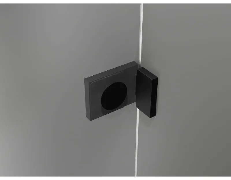 Mexen Lunar, pravý výklopný pětiúhelníkový sprchový kout 80 x 80 cm, 8mm čiré sklo, černý profil, 831-080P-080L-70-00-P