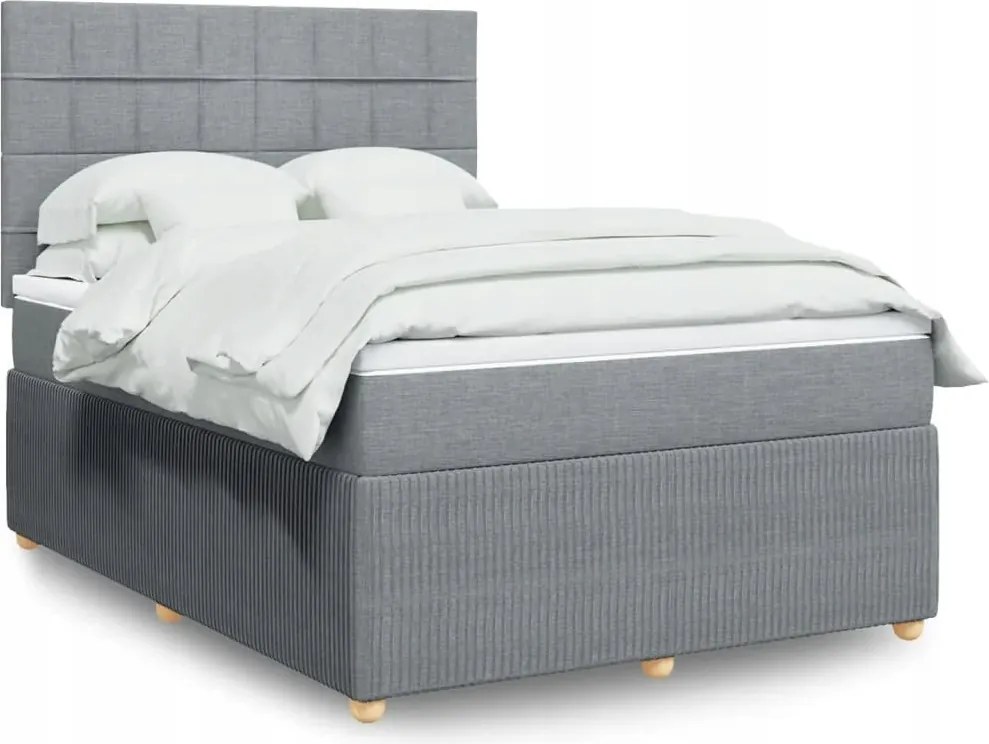 Box Spring Postel S Matrací Textil Světle Šedá Blok se čtverci 160 x 200