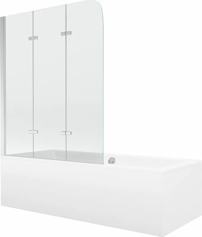Mexen Cube Obdélníková vana 170 x 80 cm s obkladem a 3-křídlou zástěnou 120 cm, transparentní, chrom