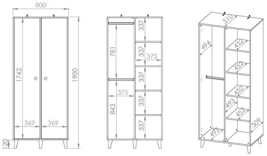 Dvoudveřová šatní skříň 80 cm do dětského pokoje OLIVIA - béžová / šedá