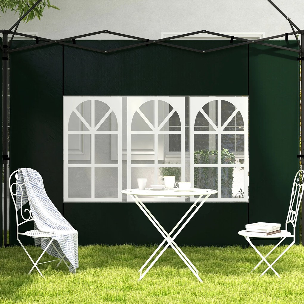 Outsunny Boční Zdi pro Altán 3x3 m a 3x6 m - Sada 2 Stěn s Okny 293x193 cm Tmavě Zelená