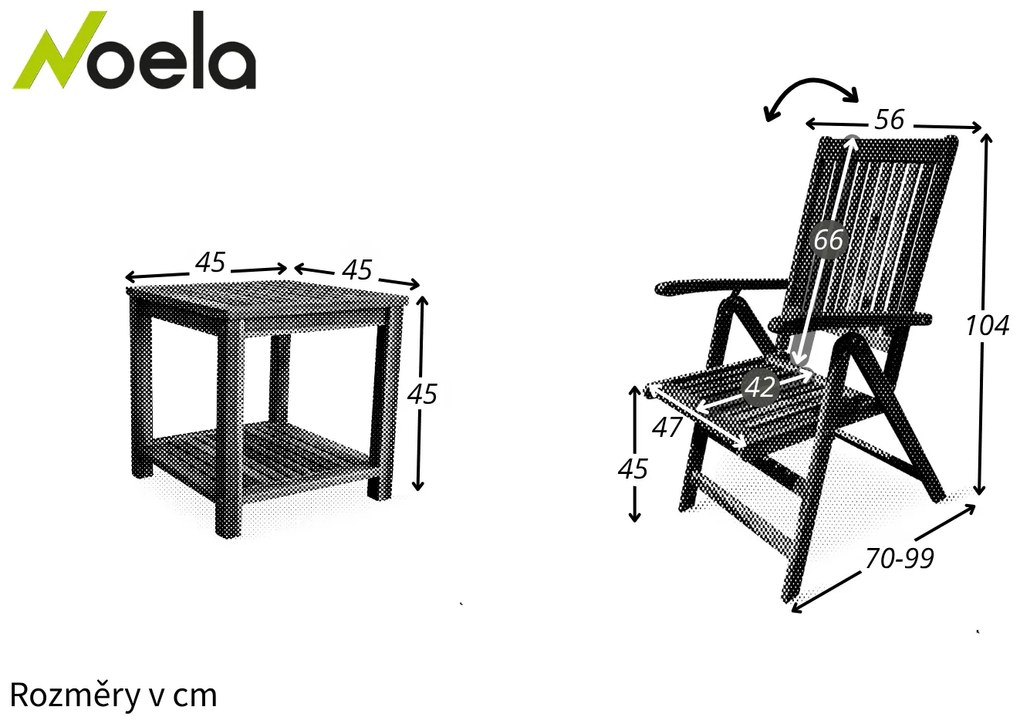Noela Balkonový set Lotto + 2x dřevěná polohovací židle Viet