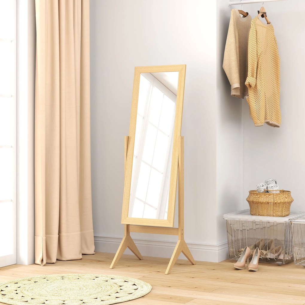HOMCOM Volně stojící zrcadlo velké zrcadlo s nastavitelným sklonem pro šatnu, ložnici 47 x 46 x 148 cm Dub