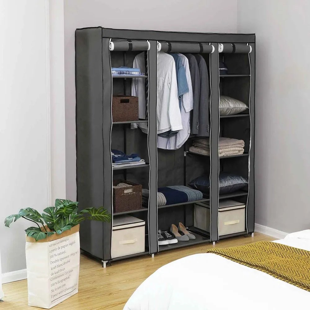 Přenosná látková skříň, šatna, CLOSET, 150x175x45cm šedá SongmicsHome