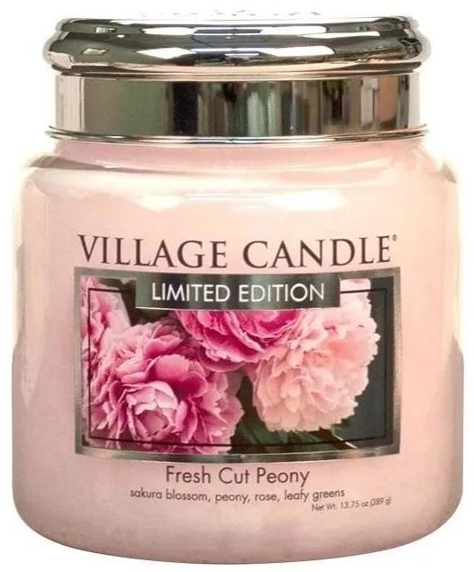 VILLAGE CANDLE Svíčka Village Candle - Fresh Cut Peony 389g, růžová barva, sklo, kov, vosk