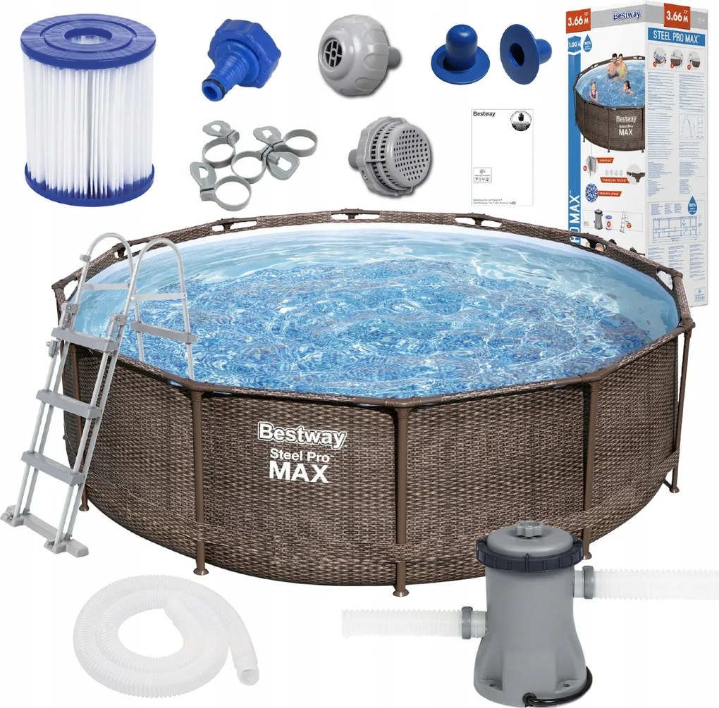 Bazén Power Steel Rattan - 366 x 100 cm, kartušová filtrace | Bestway
