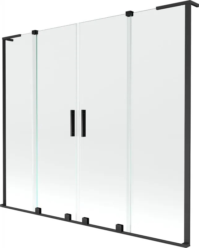 Mexen Velar L Duo, 2-křídlová posuvná vanová zástěna 200 x 150 cm, 8mm čiré sklo, černá matná, 896-200-003-02-70
