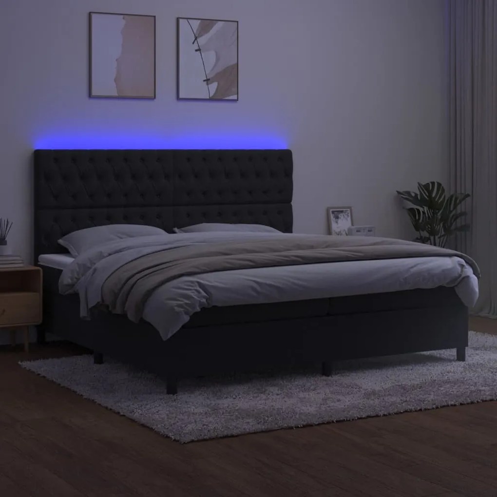 Box spring postel s matrací a LED černá 200x200 cm samet 3136325