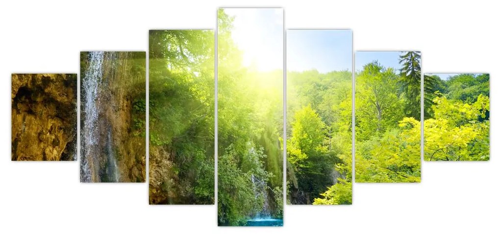 Obraz - vodopády v pralese (210x100 cm)