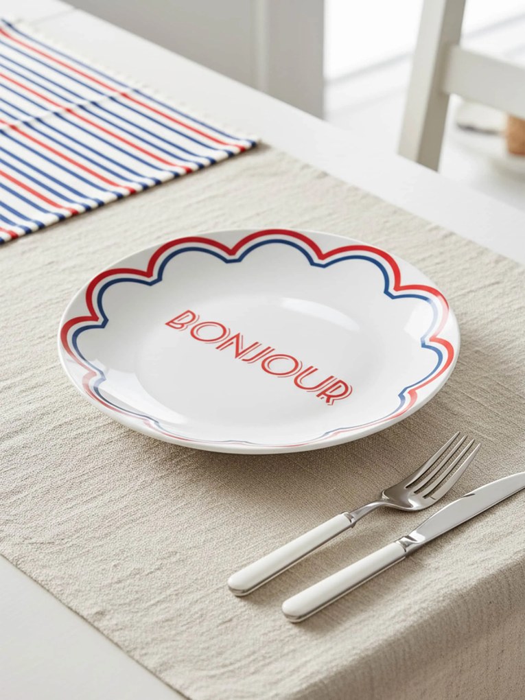 Sinsay - Keramický talíř s nápisem Bonjour - vícebarevná