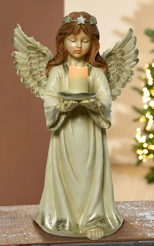 GILDE Anděl se svíčkou 30 x 40 x 65 cm