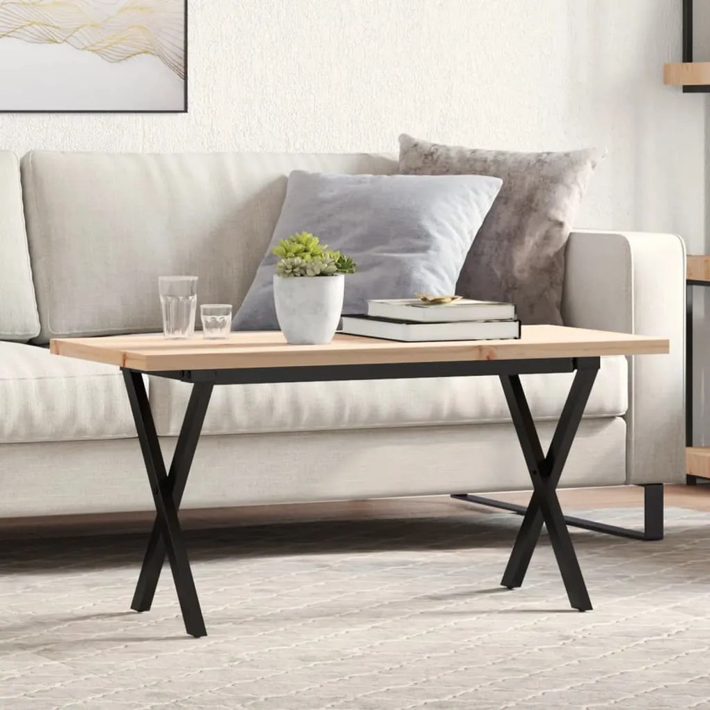Konferenční stolek s X rámem 90x40x45,5cm borové dřevo a ocel 3282752