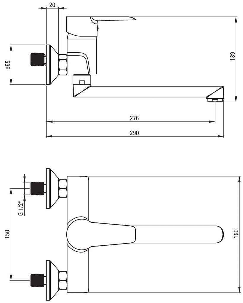 Deante Corio, nástěnná dřezová baterie 150mm s Eco kartuší 4,5l/min a ramenem 27cm, chromová, BFCE080M