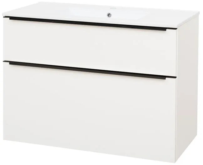 Mereo Mereo, Mailo, koupelnová skříňka s keramickým umyvadlem 101 cm, černé madlo, CN512B
