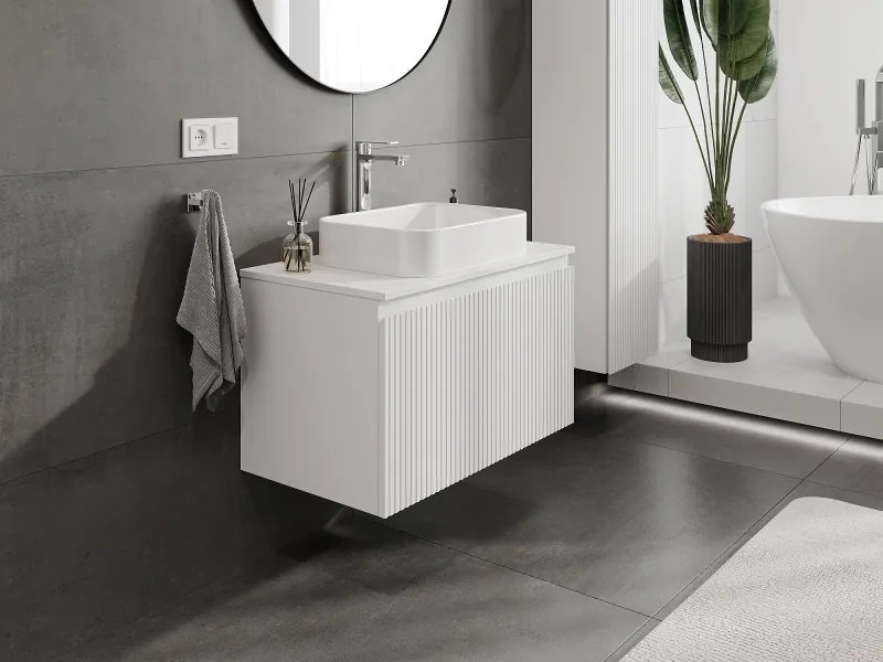 Mexen Rivel, koupelnová skříňka 80 cm, 1 zásuvka, drážkovaná, bílá matná, 91A20-08047-1-BF01