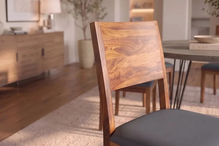 Designová židle Timber II Sheesham / tmavě šedá ekokůže