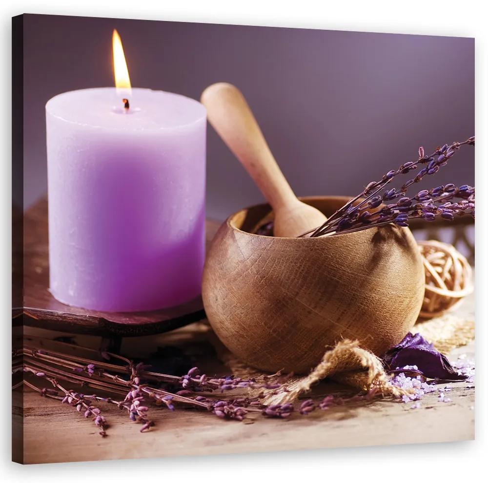 Obraz na plátně, Lázeňská levandulová svíčka - 60x60 cm