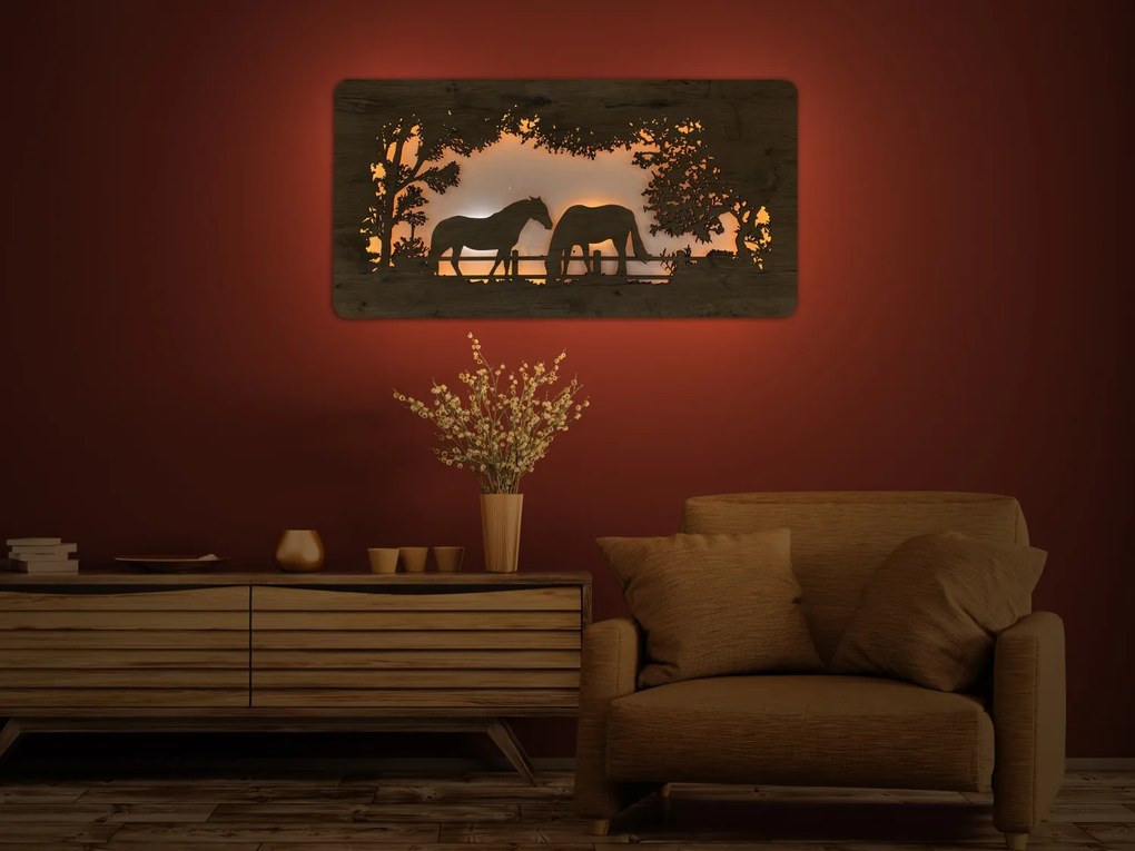 Li-Go "Koně" světelný obraz 230V 120x60cm provedení povrchu: dub