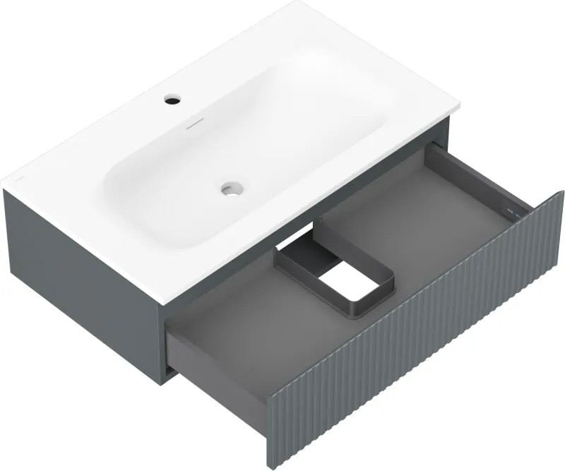 Mexen Rivel, koupelnová skříňka 80 cm s umyvadlem Vela, 1 zásuvka, drážkovaná, grafitová matná/bílá matná, 91A20-08023-1-BF66-W23M01