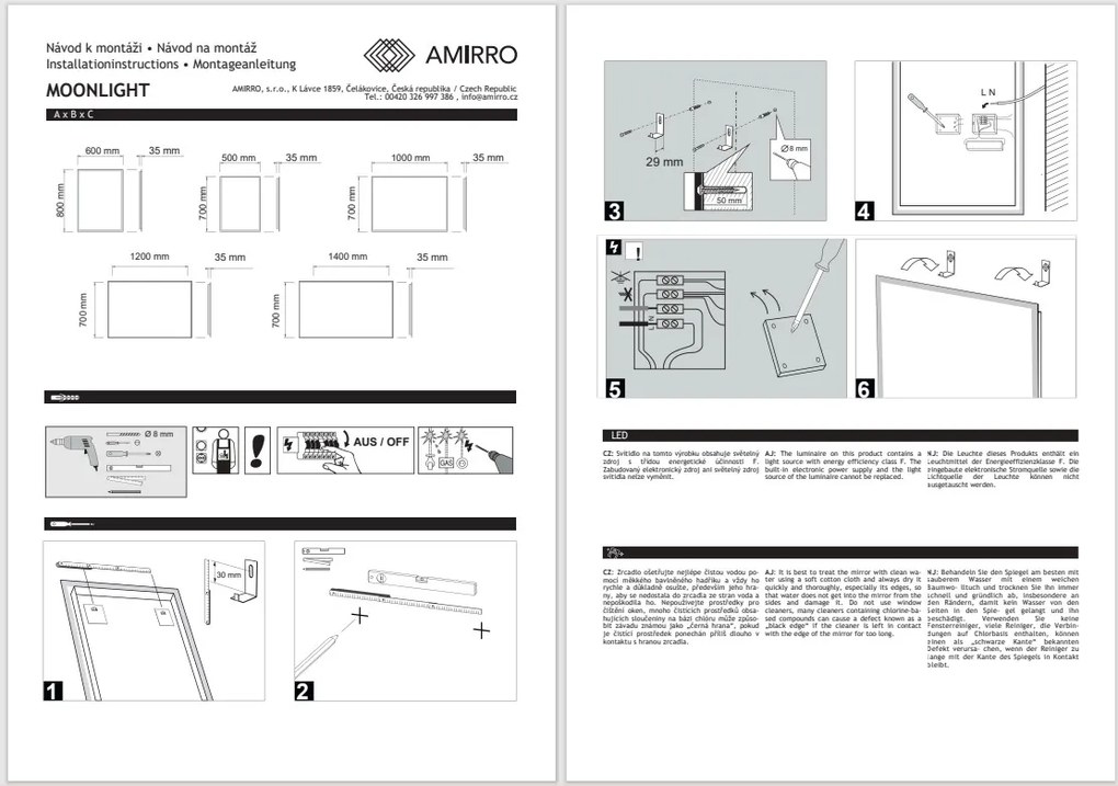 Zrcadlo na zeď chodbu do pokoje ložnice koupelny předsíně MOONLIGHT 70 x 140 cm s LED podsvíceným okrajem po celém obvodu 412-399