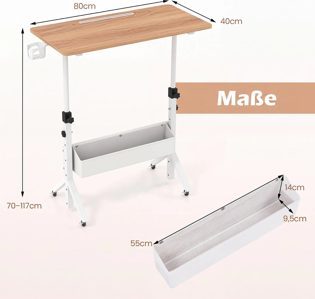 Costway Stůl k stání, výškově nastavitelný 70-117 cm, na kolečkách