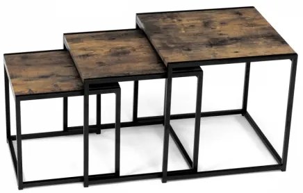 Odkládací stolky set 3 ks MDF dekor staré dřevo, kov černý lak AF-3003 OLW
